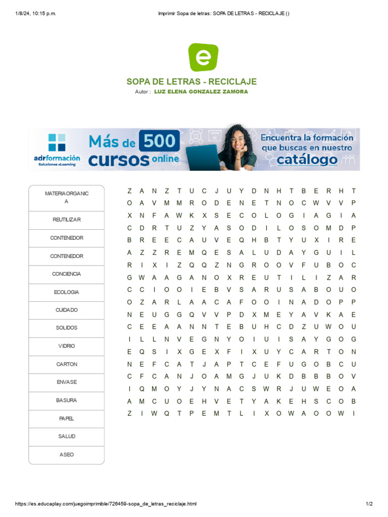 Sopa de Letras: Reciclaje y Tres R | PDF | Residuos | Economía y medio ...