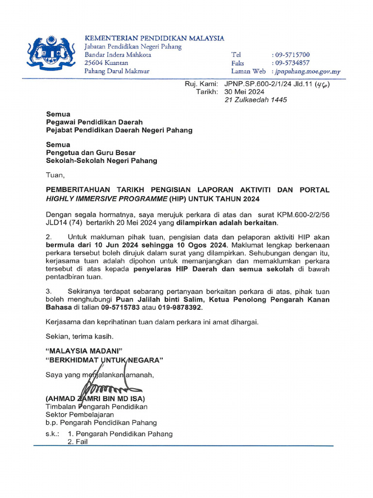 Pemberitahuan Tarikh Pengisian Laporan Aktiviti Dan Portal Highly ...