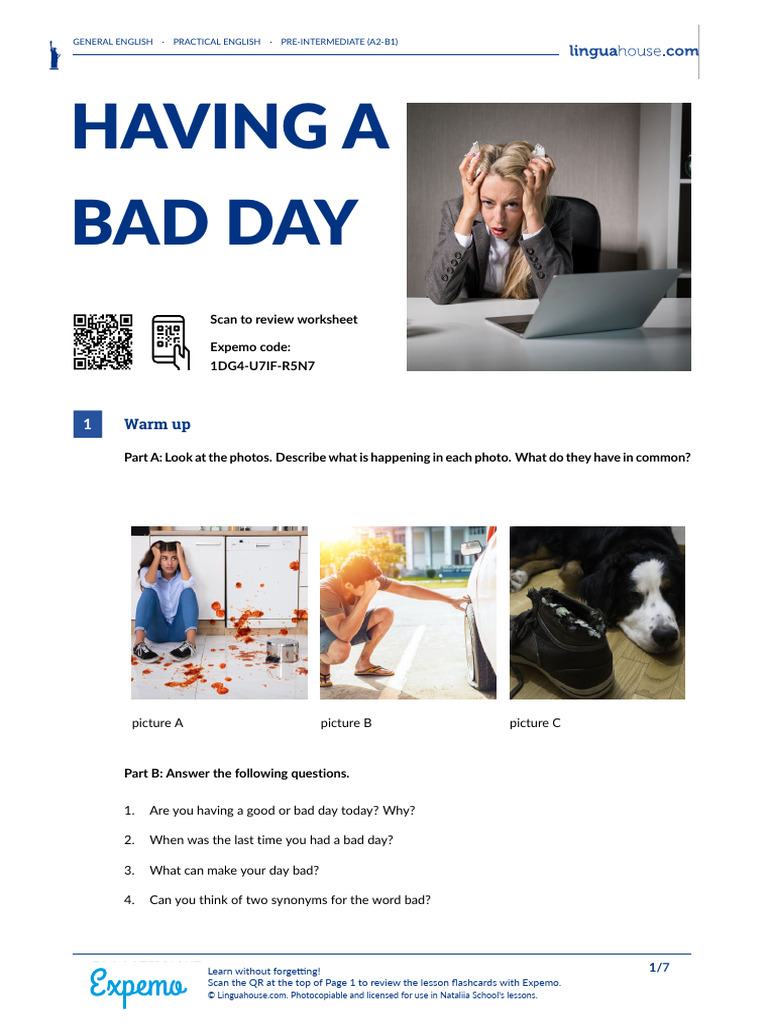 Describing a Bad Day | PDF | Vocabulary | Human Communication