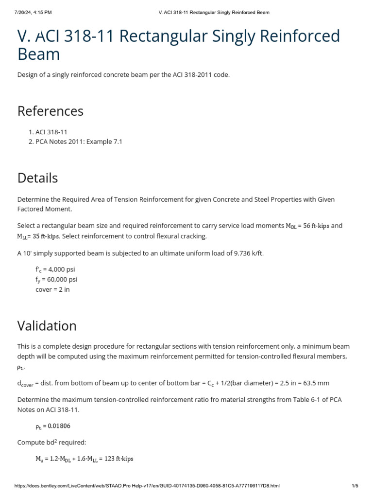 V. ACI 318-11 Rectangular Singly Reinforced Beam | PDF | Beam ...