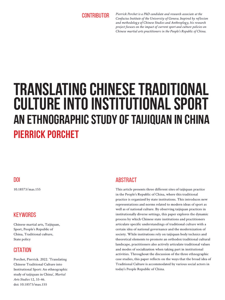 Translating Chinese Traditional Culture Into Institutional Sport. An ...