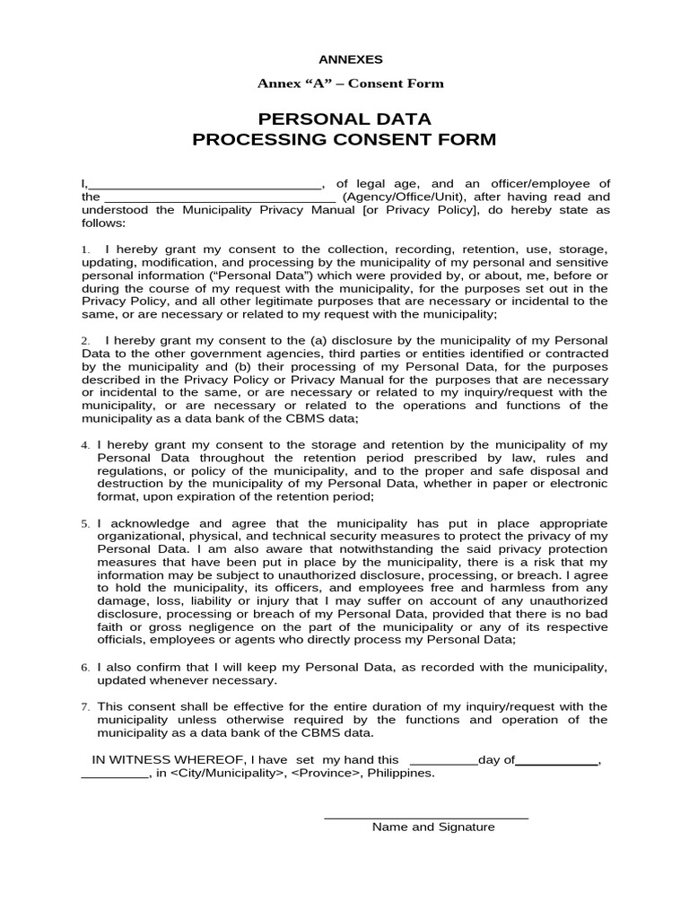 Sample-Annexes_Data-Privacy-Manual | PDF | Privacy | Identity Document