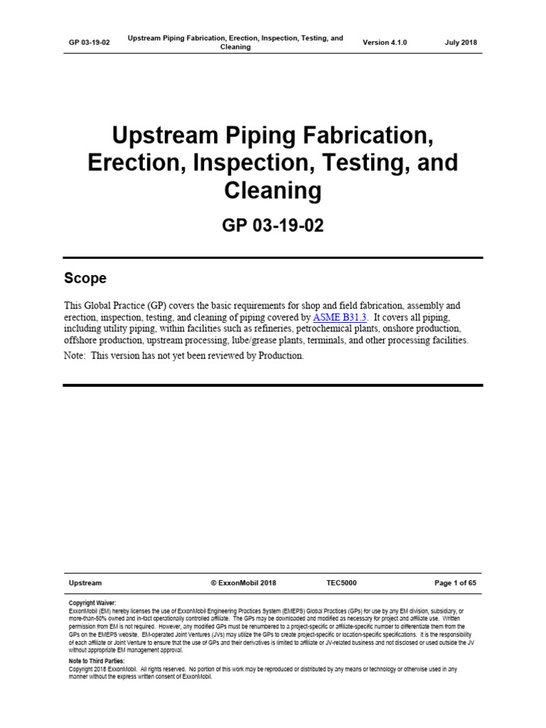 Gp031902 - Com Upstream Piping Fabrication Erection Inspection Testing ...