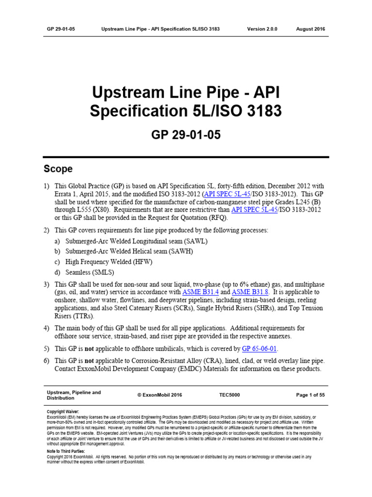 Gp290105 - Com Upstream Line Pipe - API Specification 5LISO 3183 ...