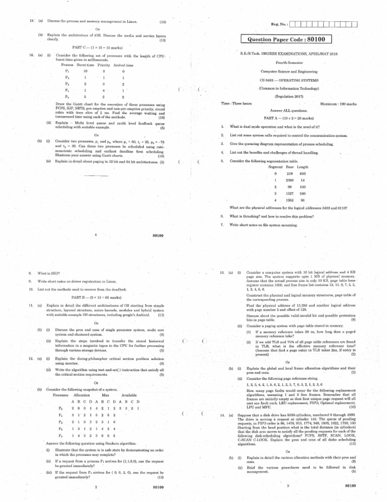CS8493 - Operating Systems - 2019 - May | PDF