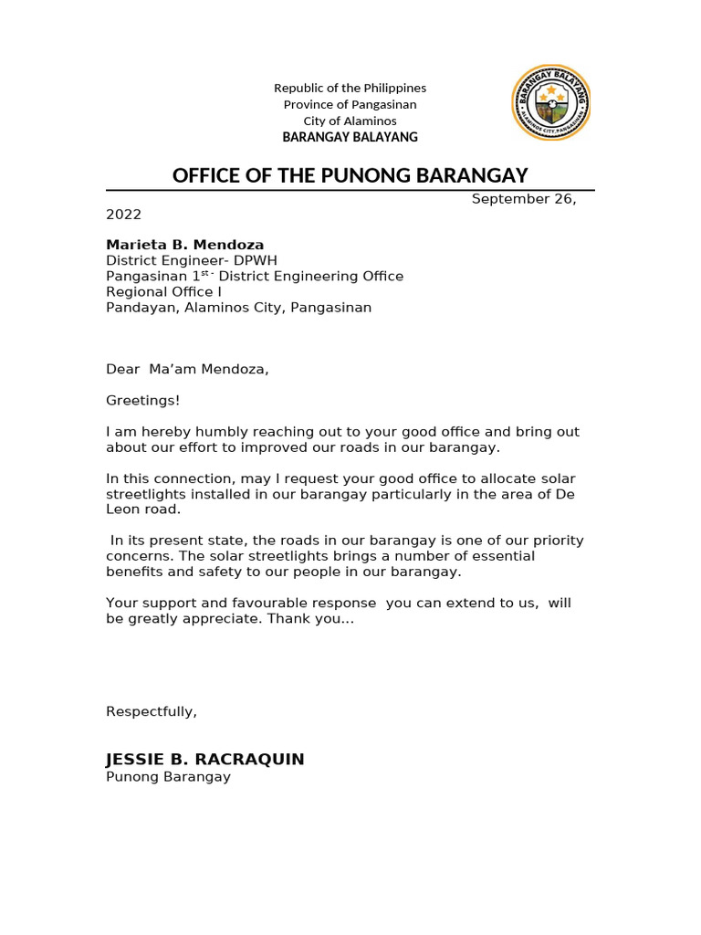 Request Letter Solar | PDF