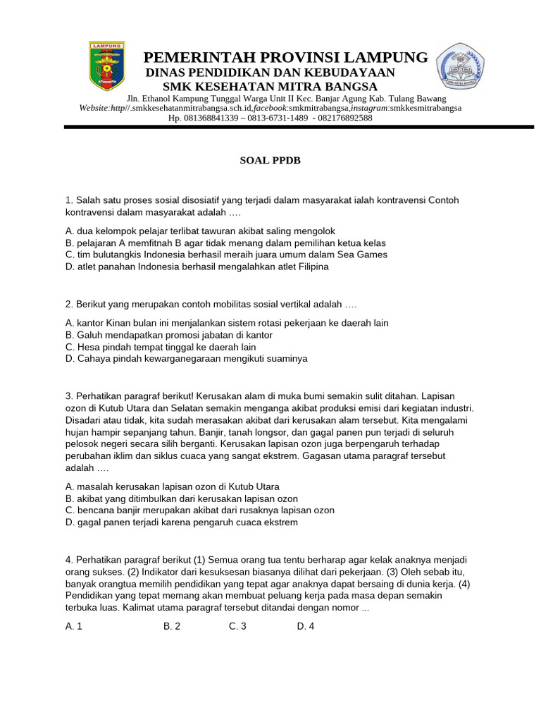 Soal PPDB 2024 | PDF | Olahraga & Rekreasi | Perjalanan