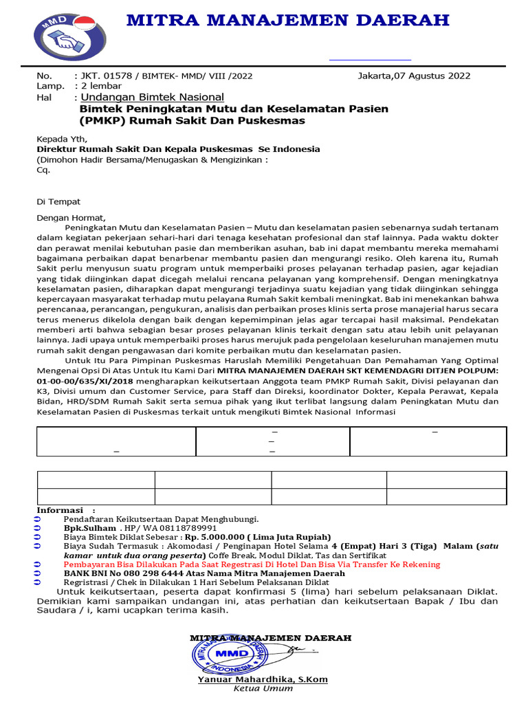Undangan Bimtek PMKP-MMD 2022 | PDF | Bisnis