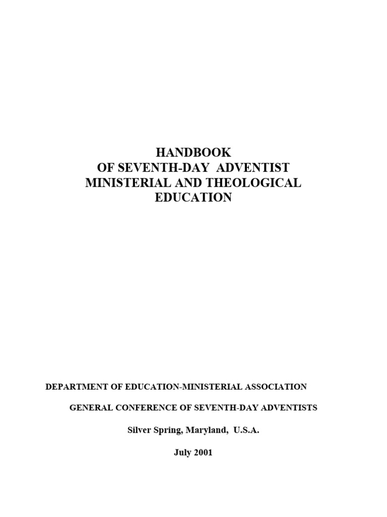 IBMTE Handbook 2001 | PDF | Seventh Day Adventist Church | Theology