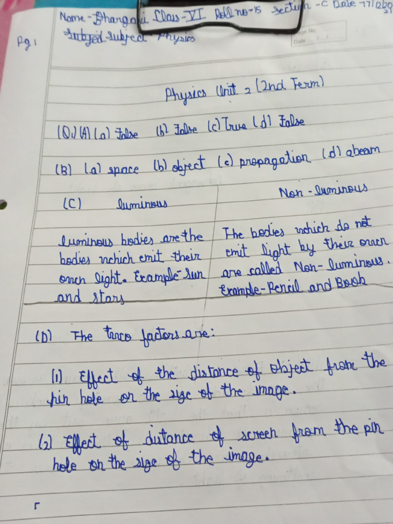 15 - VI C - Bhargavi Upadhyay Physics Unit Test 2 (2nd Term) | PDF