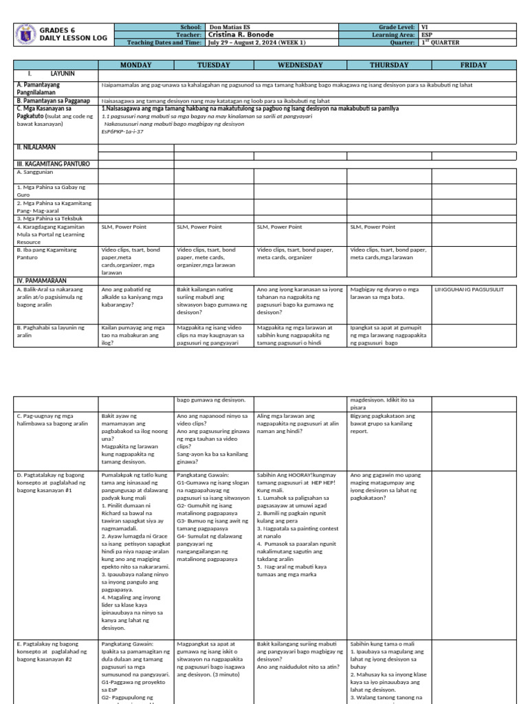 DLL - Esp 6 - Q1 - W1 | PDF
