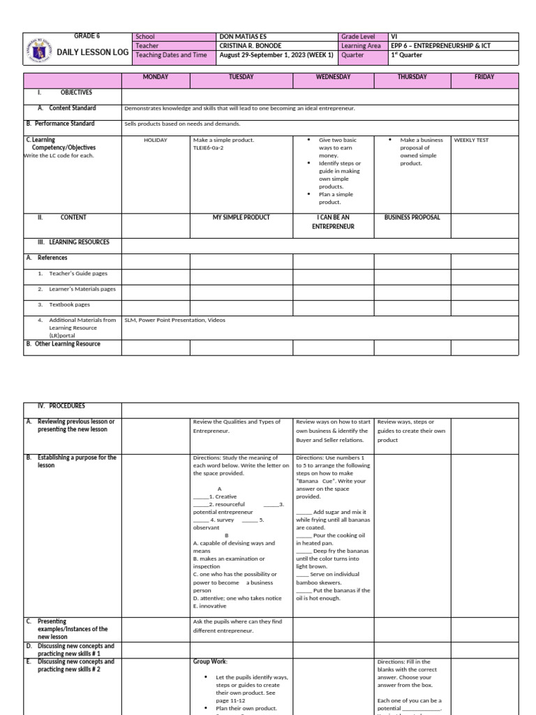 dll TLE-ICT | PDF | Learning | Teachers