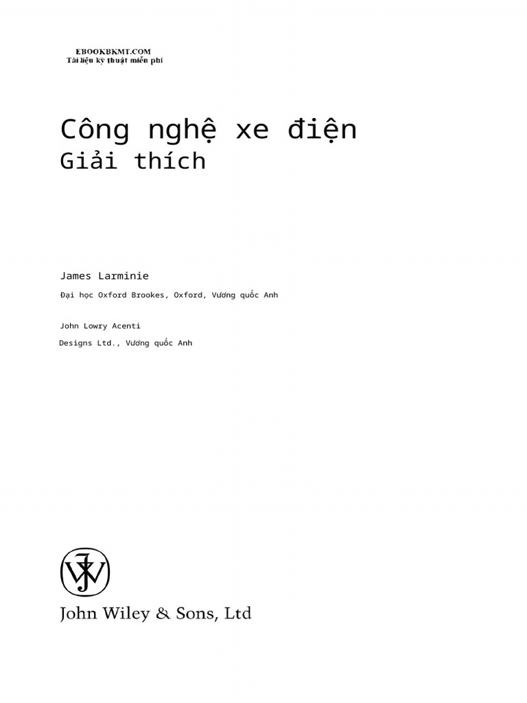 Ebook - Electric Vehicle Technology Explained (James Larminie John Lowry) - Đã M Khóa-Trang | PDF