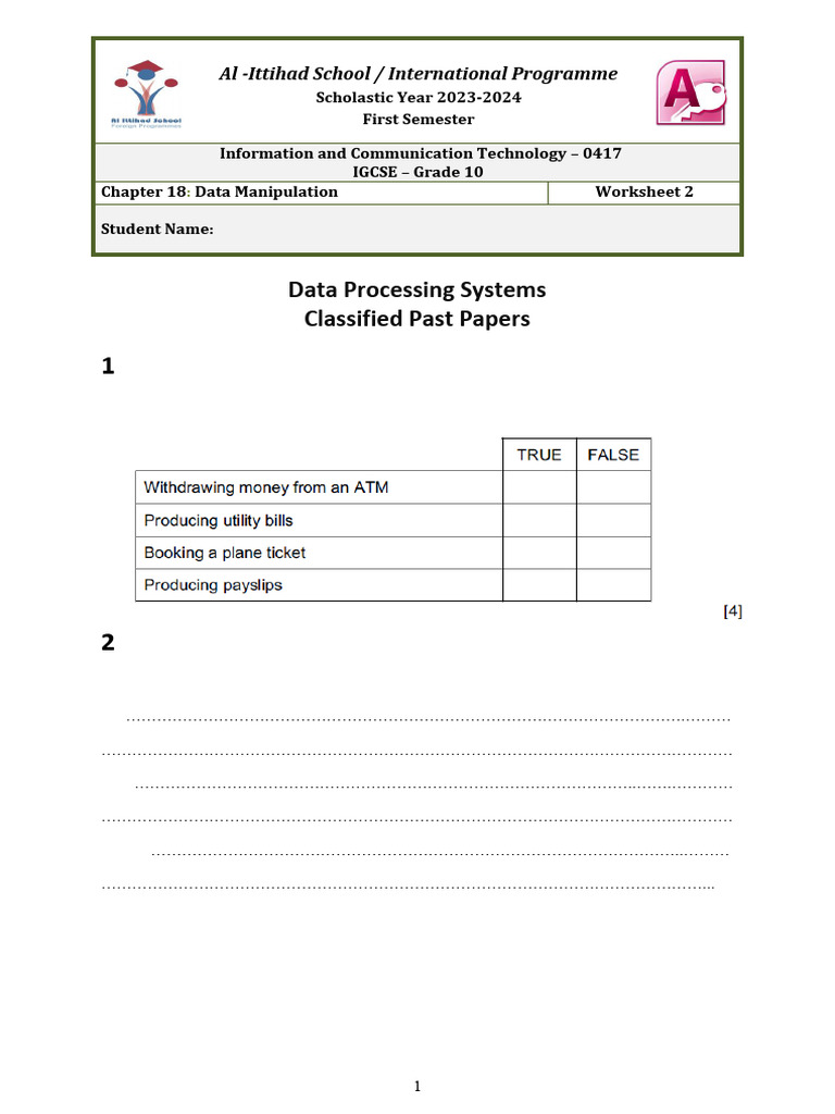 Chapter 18 Theory Questions Worksheet 2 | PDF | Computer File | Databases
