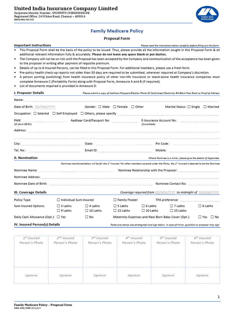 Family Medicare PROPOSAL FORM | PDF | Hypertension | Myocardial Infarction