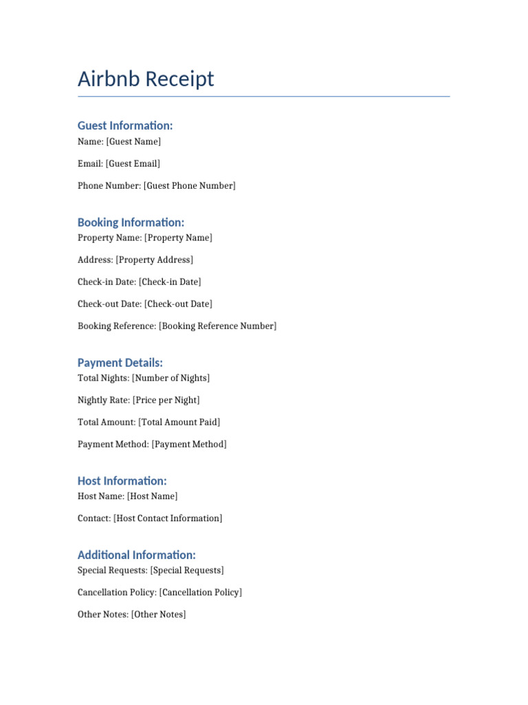 Airbnb Receipt Template Example | PDF