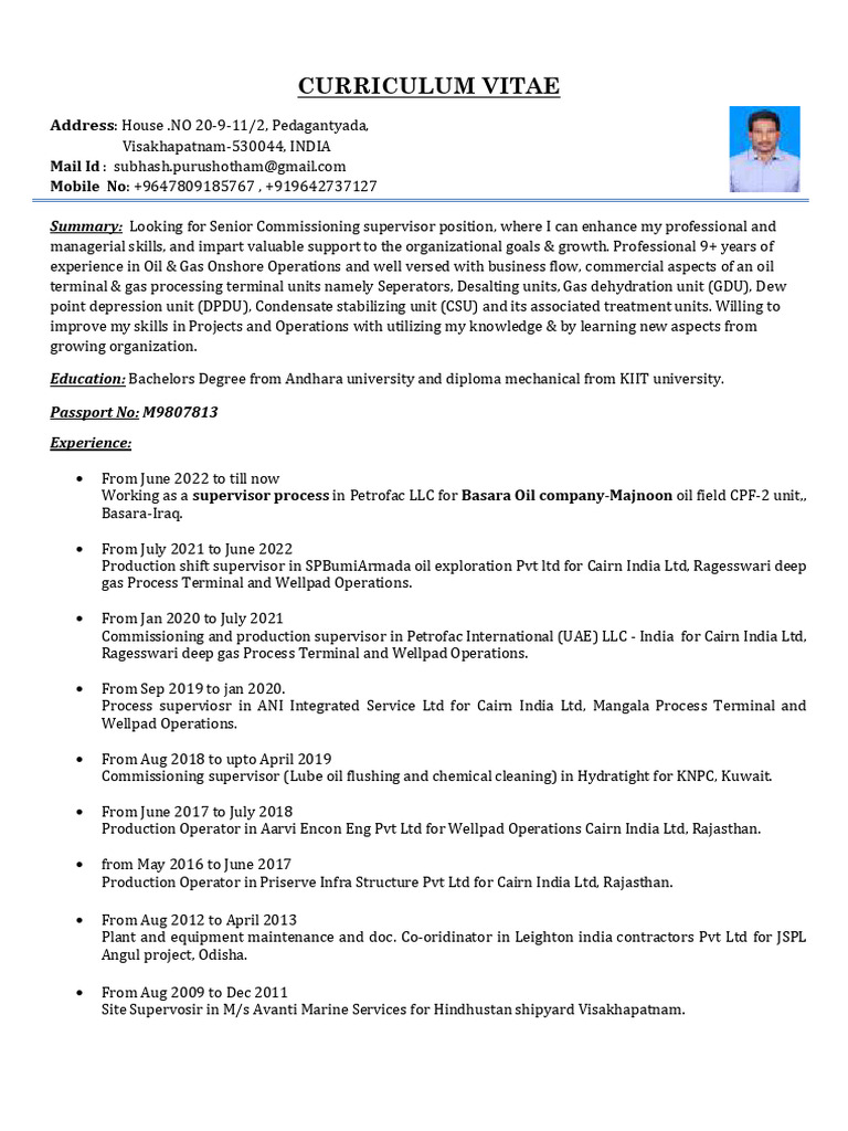 CV - Subhash Purushotham | PDF | Pump | Water