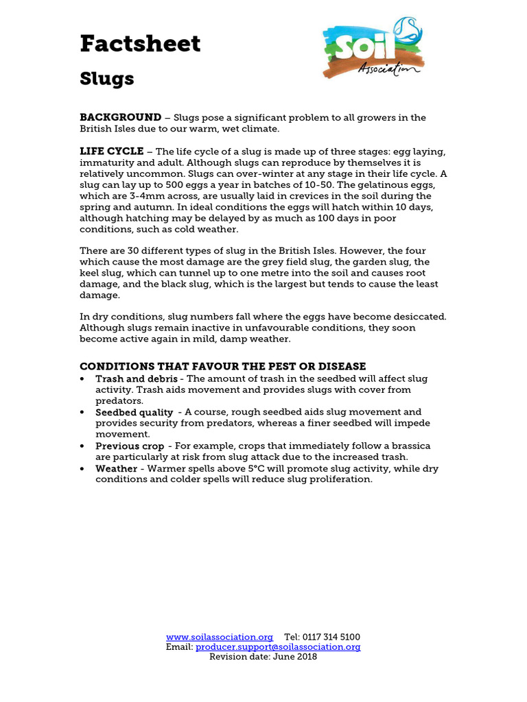 Factsheet Slugs June 2018 | PDF | Agriculture | Pest (Organism)