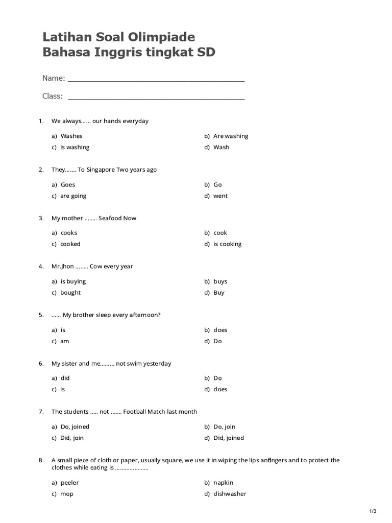 Olimpiade Bahasa Inggris SD | PDF | Art