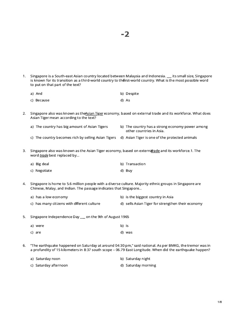 Olimpiade Bahasa Inggris Level 2 (SD Kelas 4-6) | PDF | Singapore | World Politics