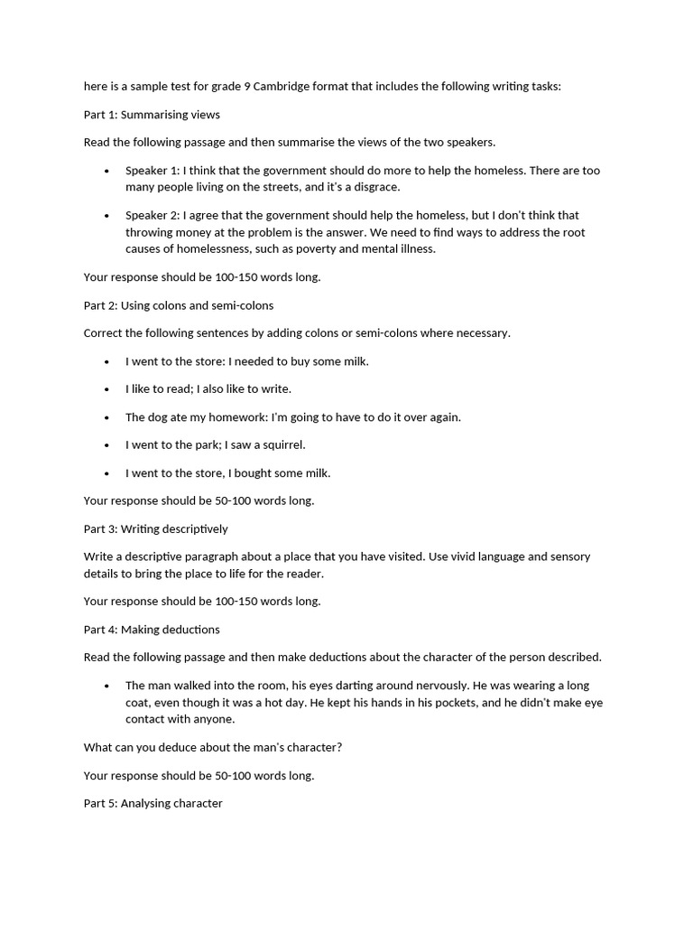 Grade 9 Cambridge Sample Paper | PDF
