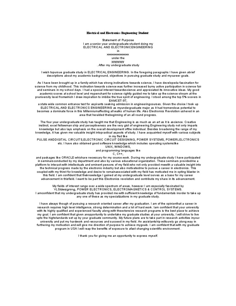 SOP Electrical and Electronics Engineering Student | Graduate School ...