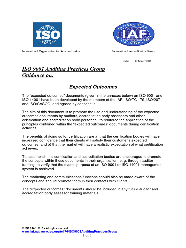 APG ExpectedOutcomes2015 | PDF | Iso 9000 | Certification