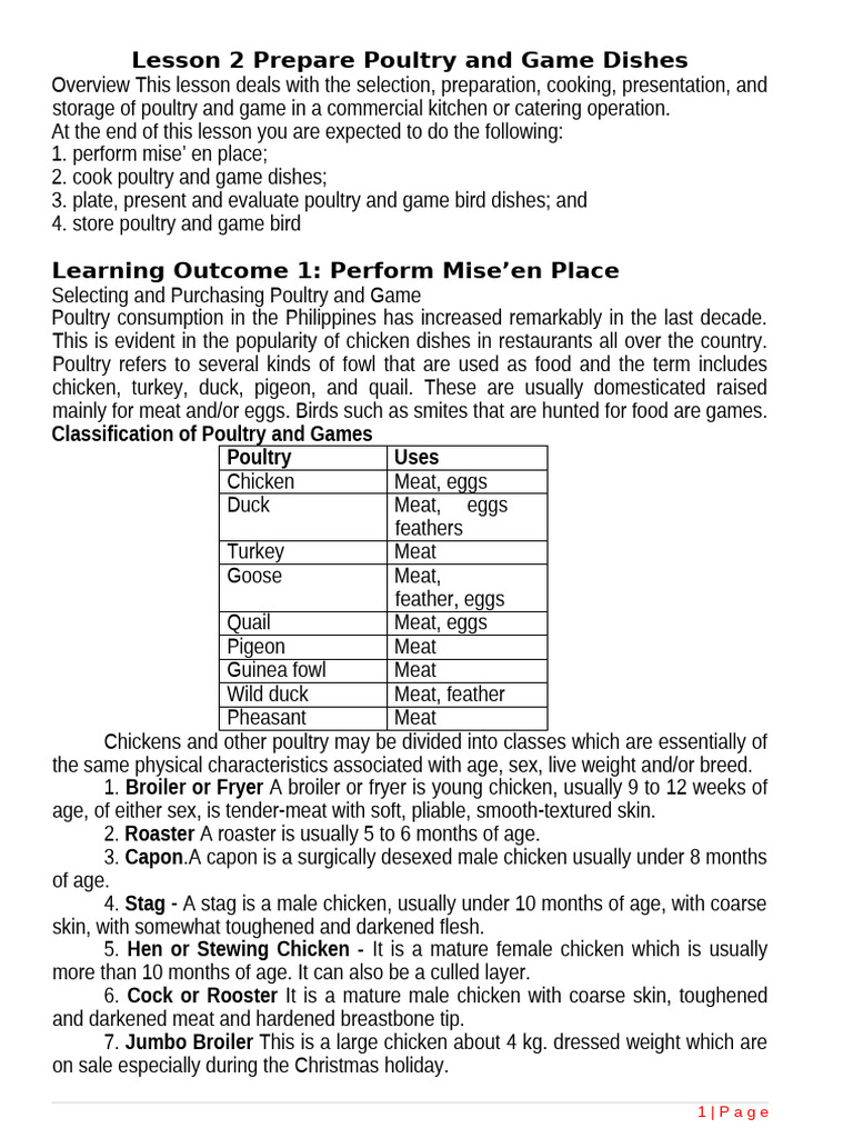 Poultry and Game Dish Preparation Guide | PDF | Poultry | Cooking