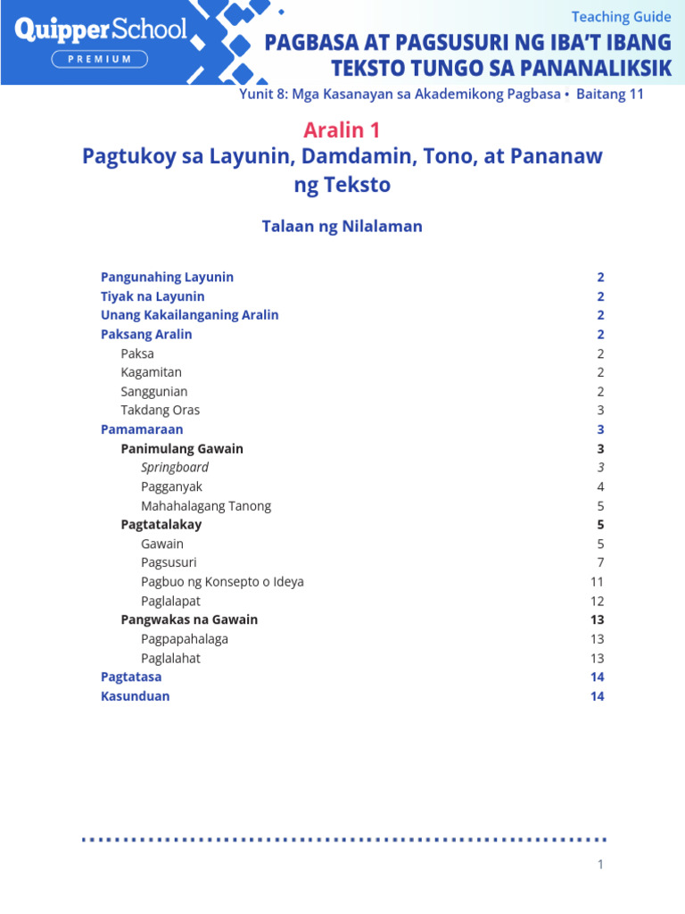 F11 Pagbasa U8 L1 | PDF