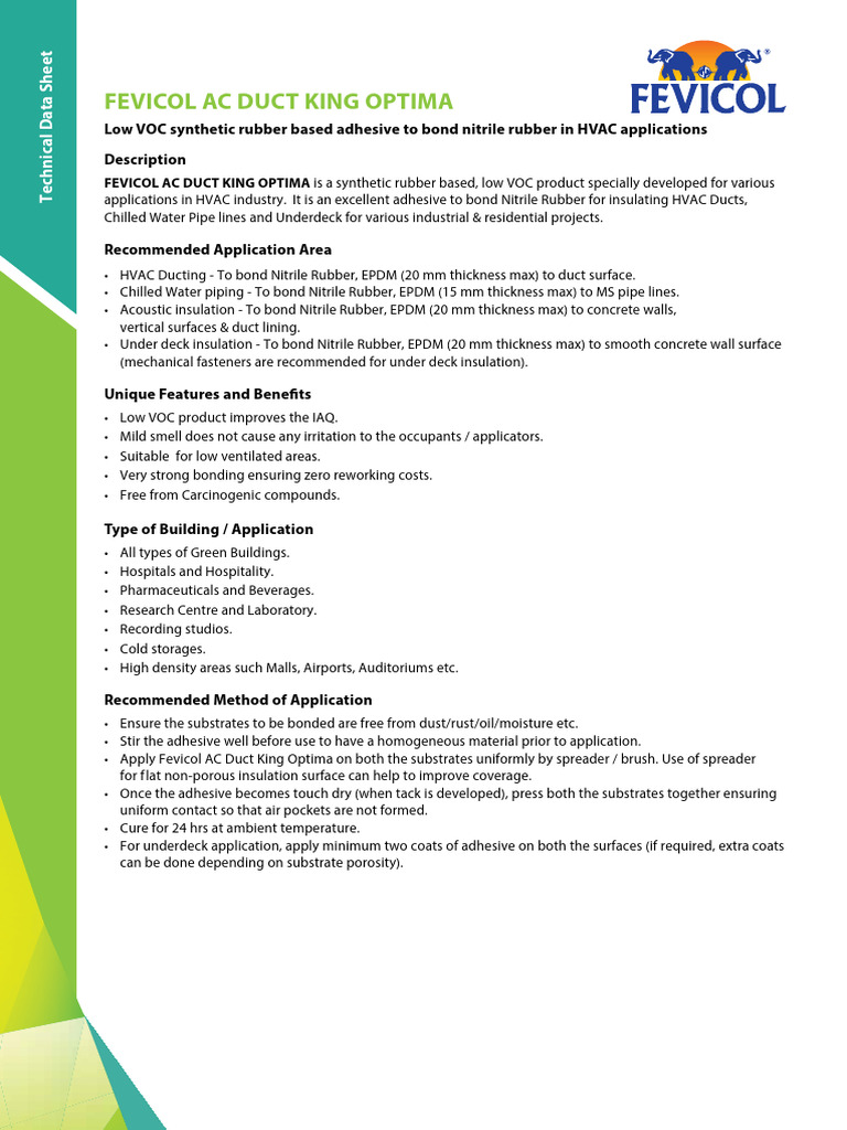 FEVICOL AC DUCT KING OPTIMA | PDF | Adhesive | Duct (Flow)