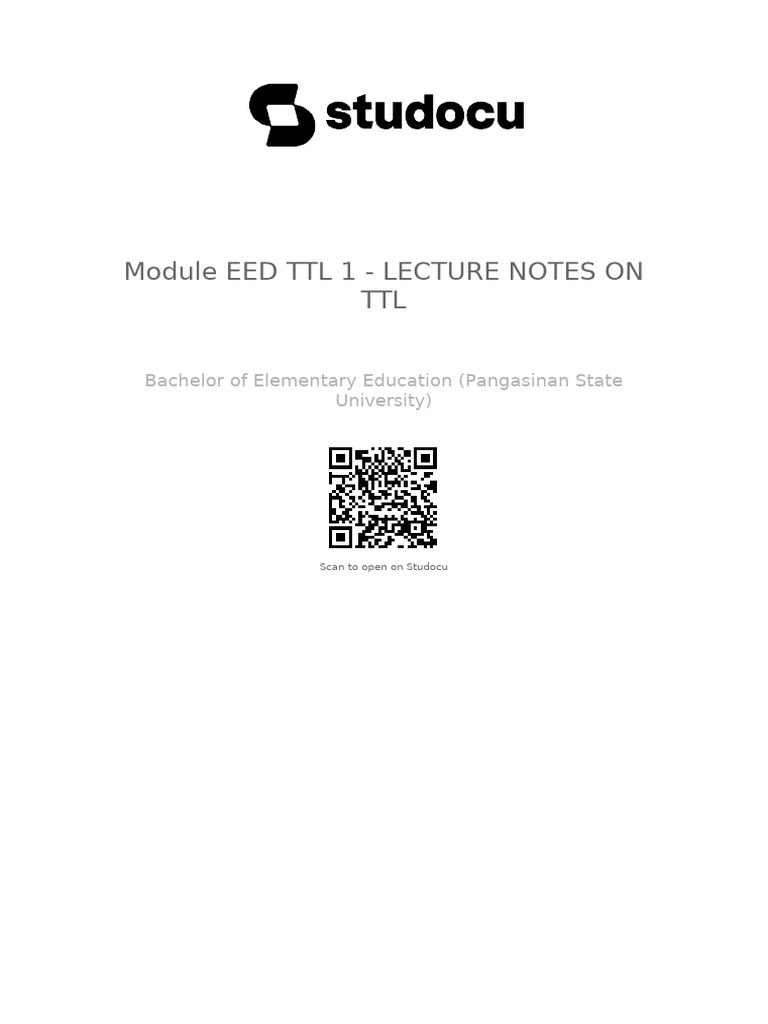 Module Eed TTL 1 Lecture Notes On TTL | PDF | Curriculum | Learning Module Eed TTL 1 Lecture Notes On TTL | PDF | Curriculum | Learning