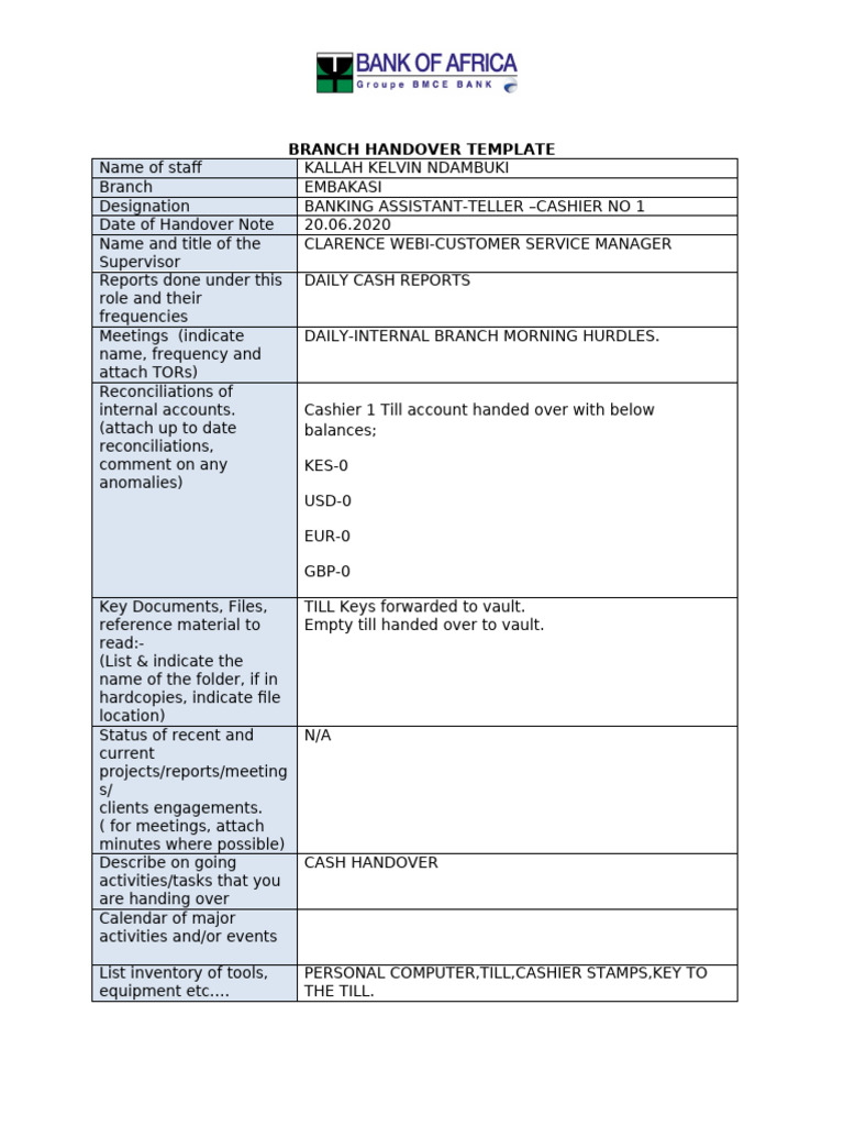 Branch handover template_ | PDF | Automated Teller Machine | Computing