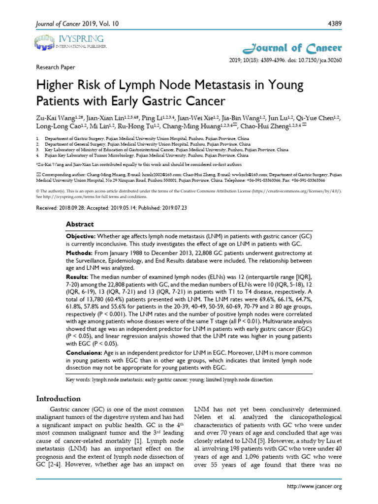 Young Patients' Lymph Node Metastasis in EGC | PDF | Odds Ratio | Cancer