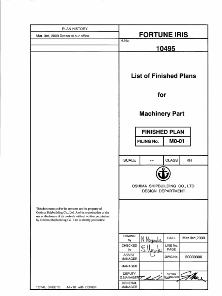 M0-01 List of Finished Plans For Machinery Part | PDF