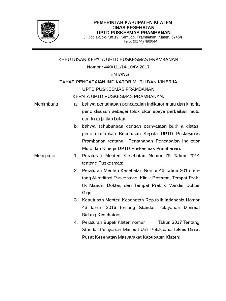 SK Tahap Pencapaian Indikator Mutu Dan Kinerja | PDF