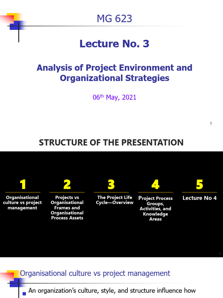 MG 623 Lecture No. 3 and 4 - Analysing Project Environment and Organisational Strategies nml ...