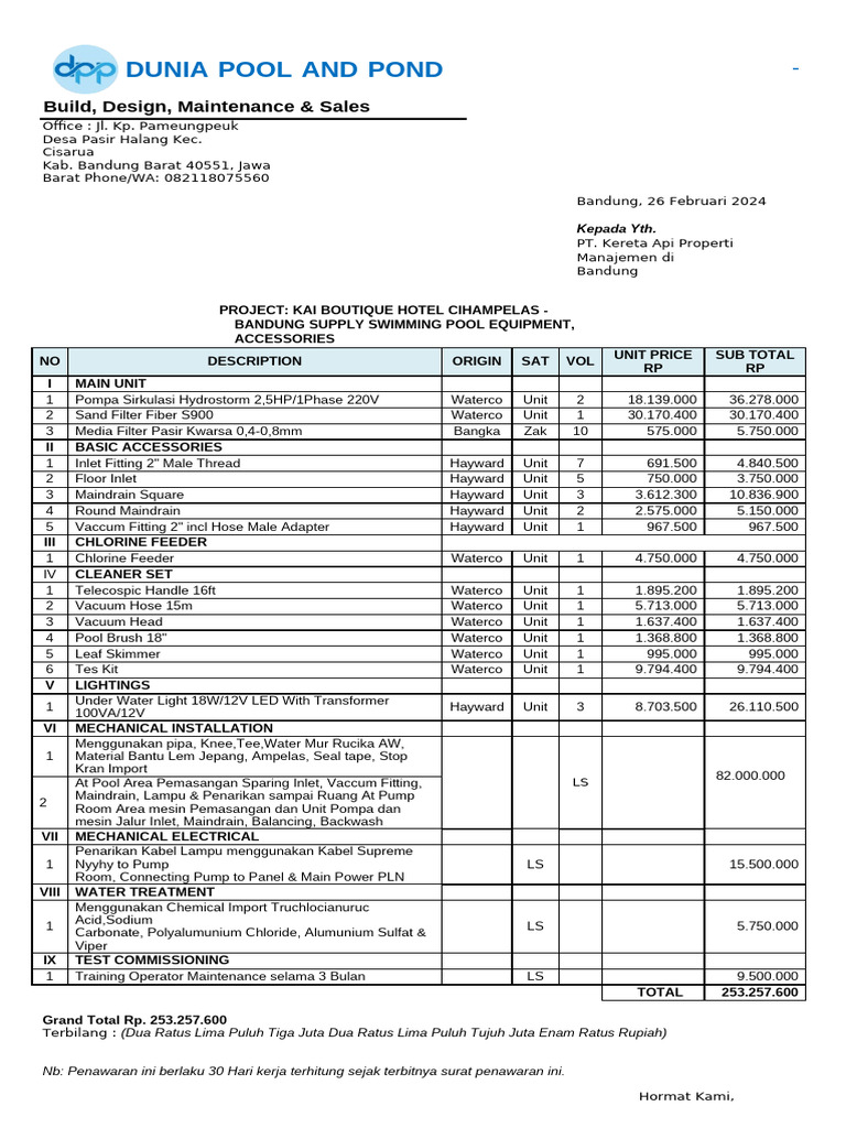 Penawaran PROJECT KAI BOUTIQUE HOTEL CIHAMPELAS - BANDUNG | PDF | Home & Garden