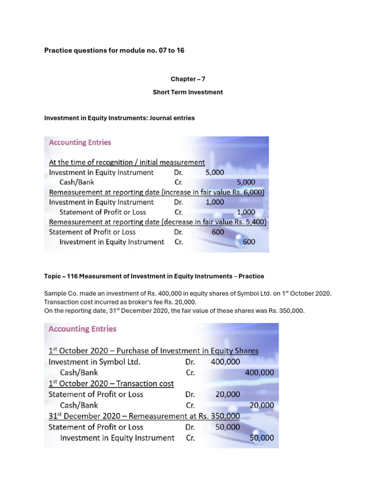 Practice Questions - Module No 07 to 16 | PDF | Expense | Equity (Finance)