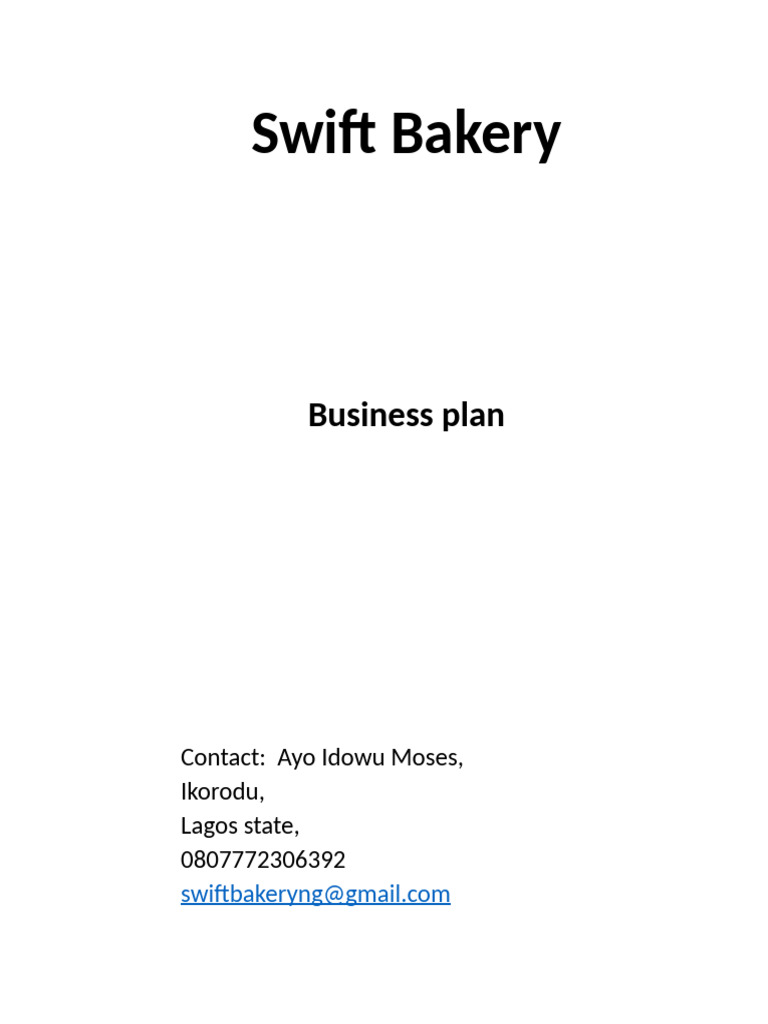 Swift Bakery Business Plan | PDF | Breads | Bakery