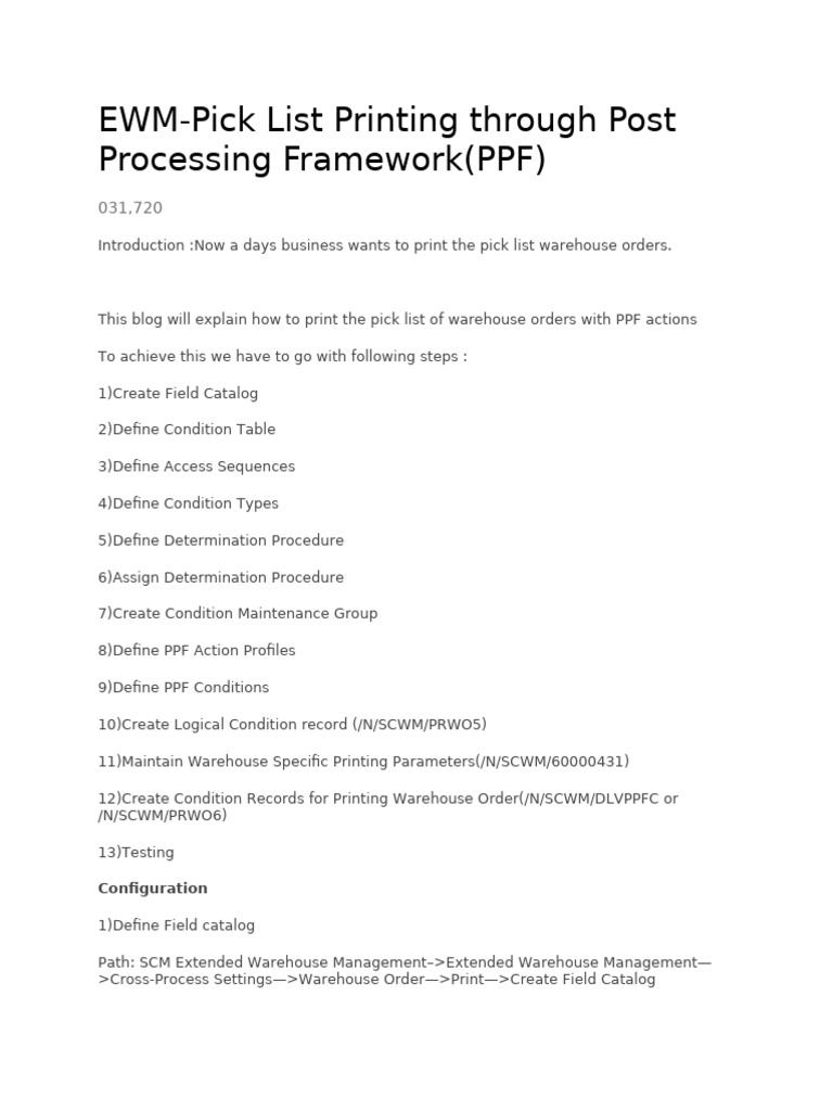 EWM-Pick List Printing Through Post Processing Framework (PPF) | PDF ...