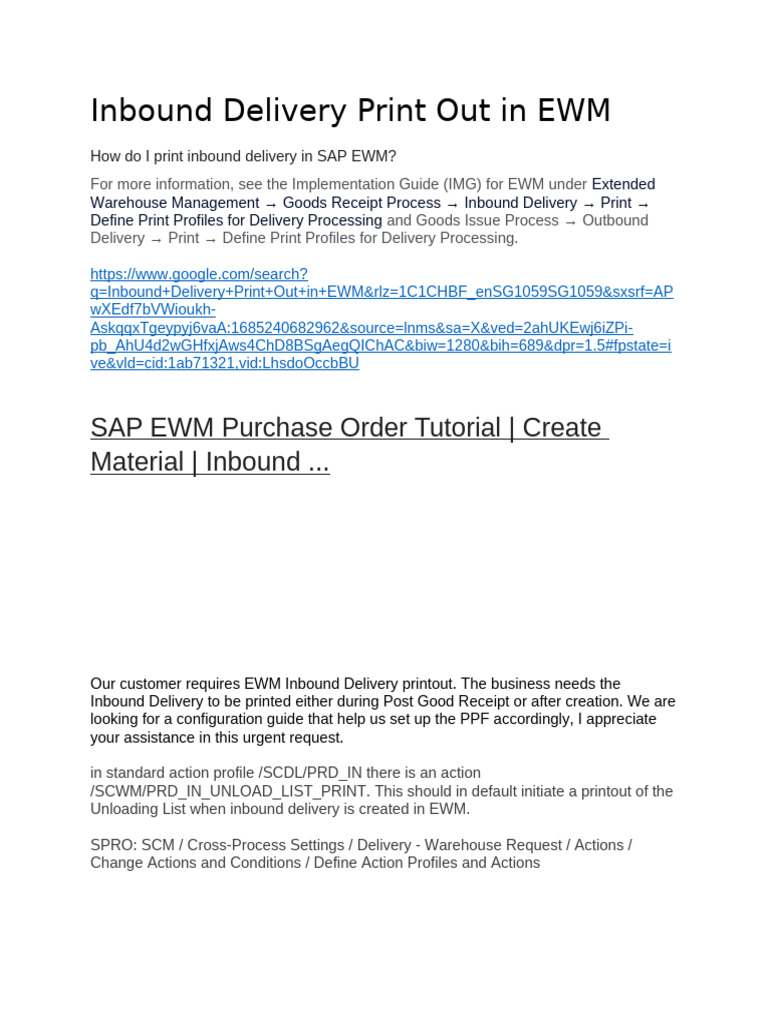 Inbound Delivery Print Out in EWM | PDF