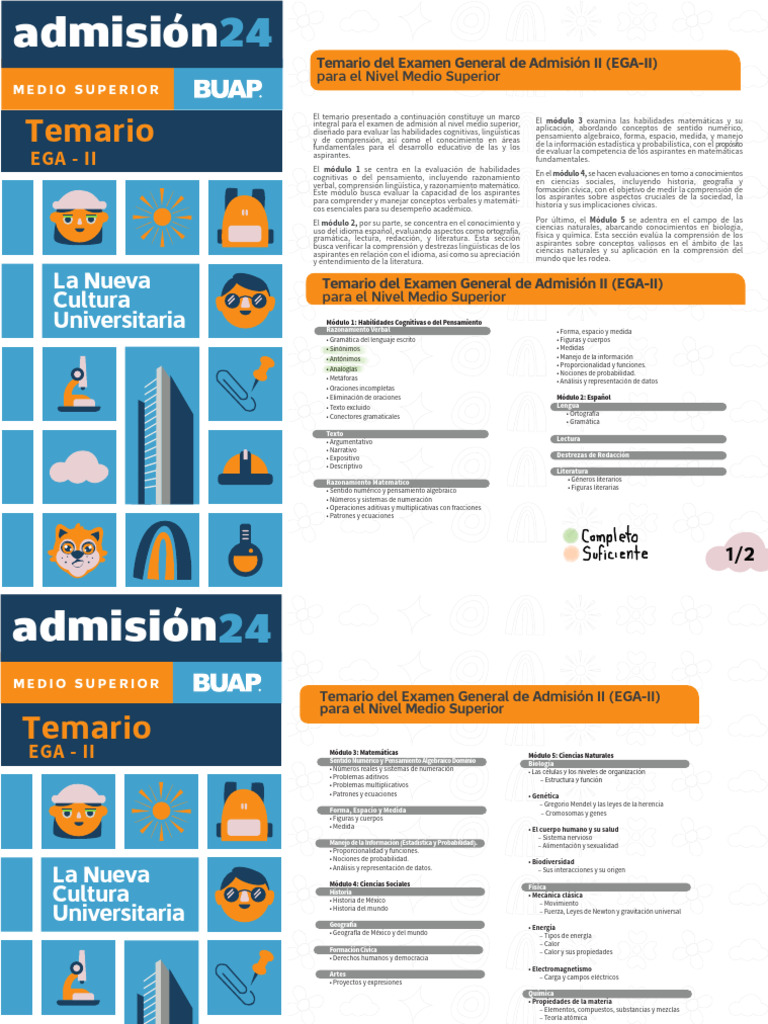Temario Examen NMS 2024 | PDF | Química | Física