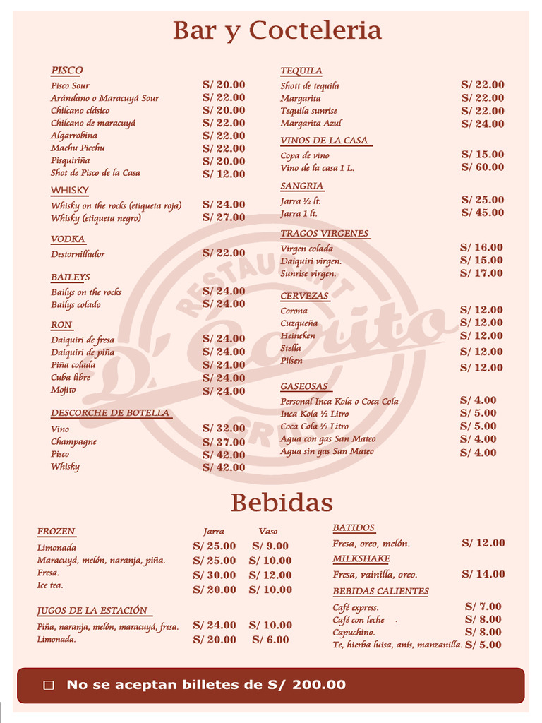 Carta Bar | PDF | Pancho | Cocina norteamericana
