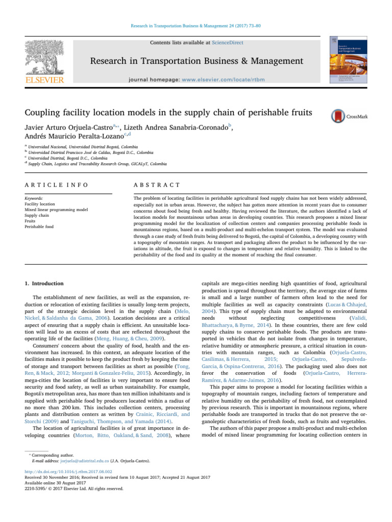 Coupling Facility Location Models in The Supply Chain of Perishable Fruits | PDF | Supply Chain ...