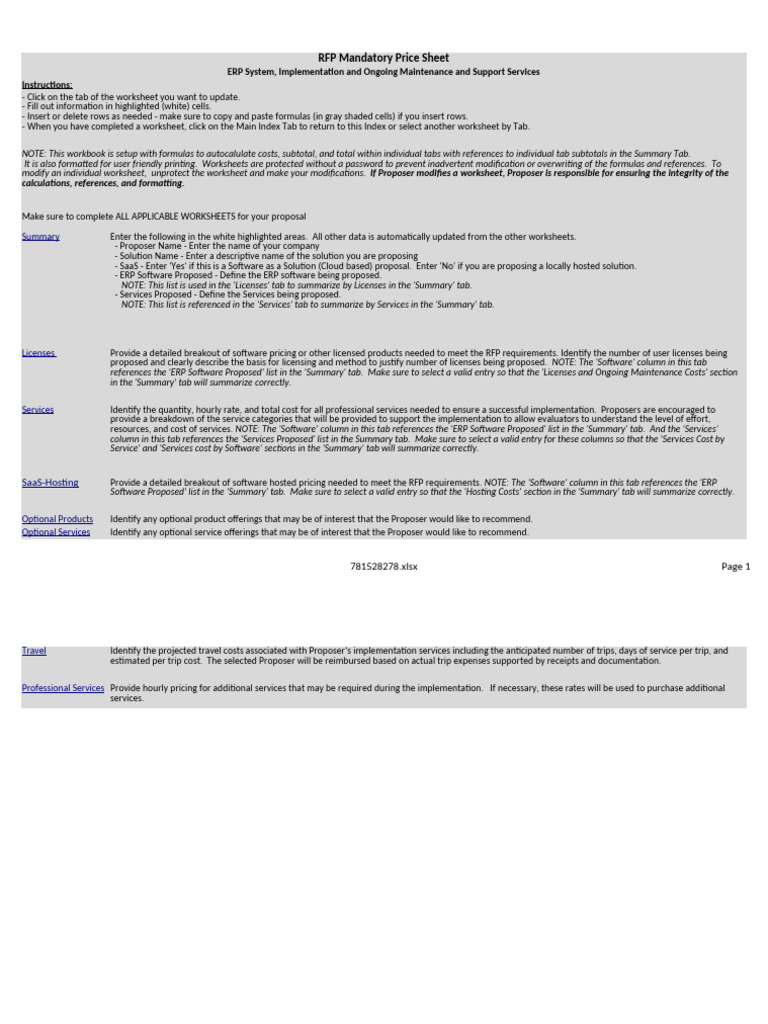 Appendix C - Price Sheets | PDF | Worksheet | Software As A Service