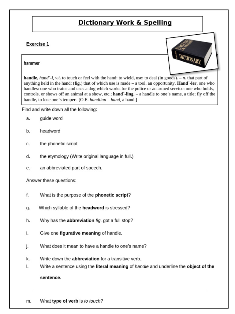Dictionary Work & Spelling Worksheet | PDF | Linguistic Morphology ...
