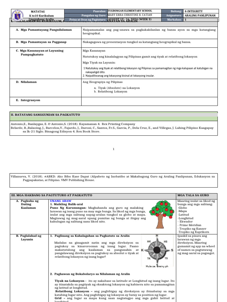 DLL Matatag - Araling Panlipunan 4 Q1 W3 | PDF