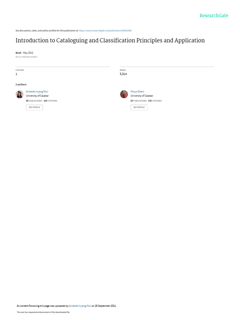 Introduction To Cataloguing and Classification Principles and ...