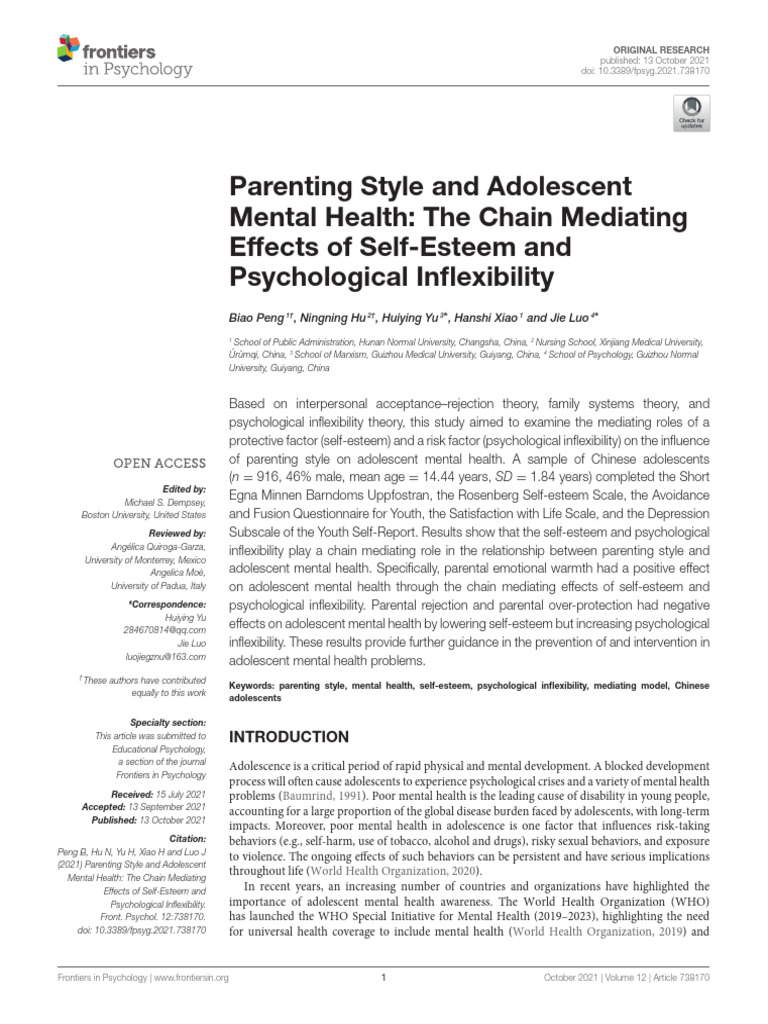 Parenting Style and Adolescent Mental Health The Chain Mediating ...