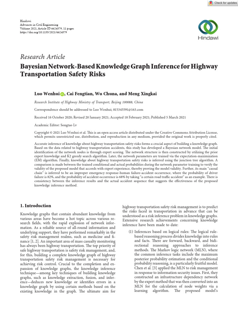 Bayesian Network-Based Knowledge Graph Inference For Highway Transportation Safety Risks | PDF ...